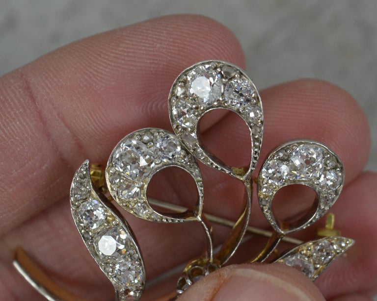 3.75 Carat Old Cut Diamond and 15 Carat Gold Flower Statement Brooch ...