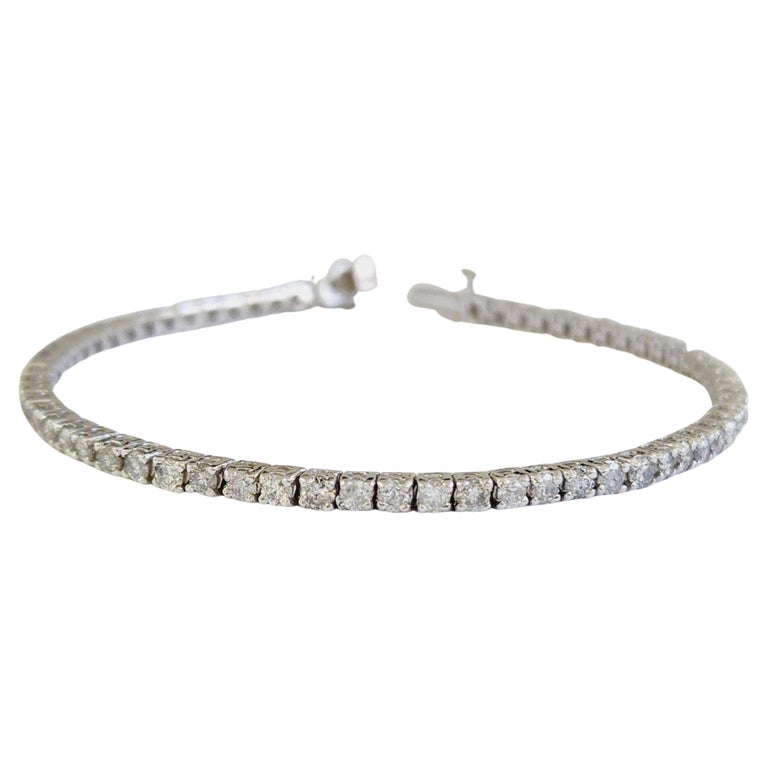 3.75 Carat Round Brilliant Natural Diamond Tennis Bracelet 14 Karat White Gold For Sale at 1stDibs