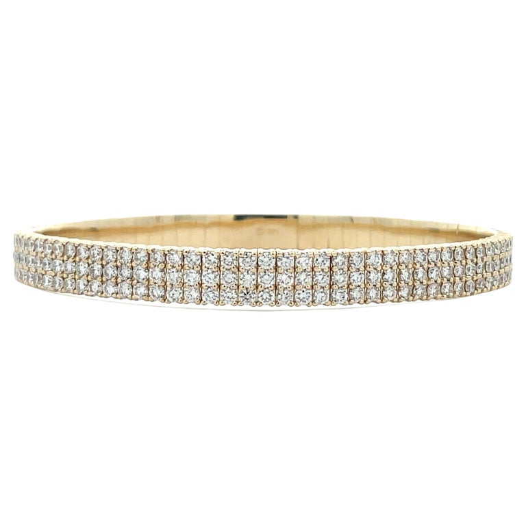 3.75 Carat Diamond 3 Row Pave Diamond Flexible Bangle in 14k Solid Gold ...