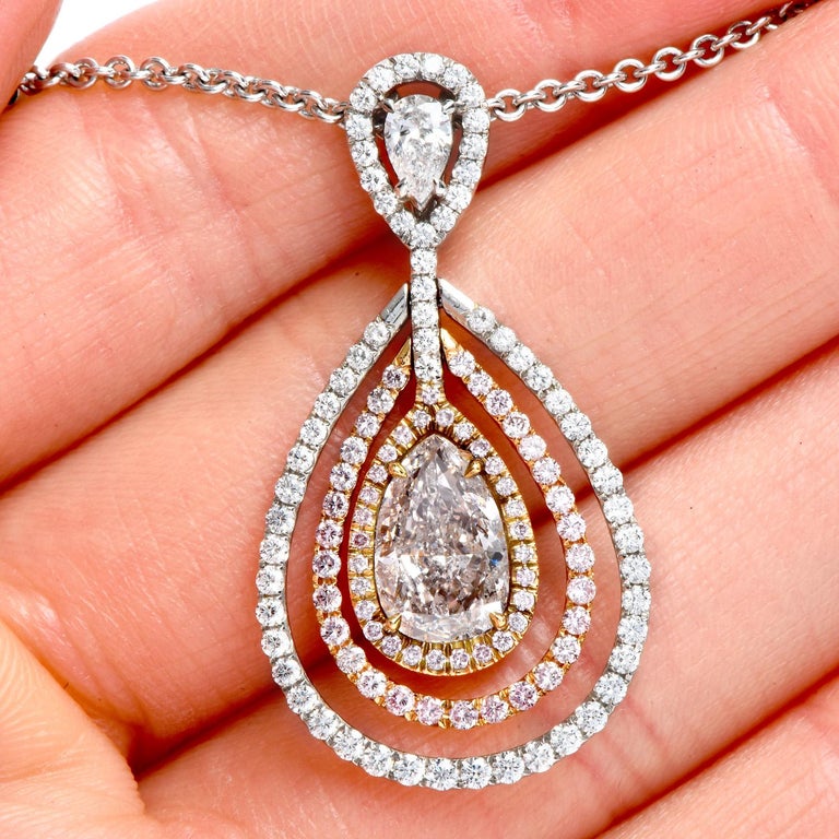 3.76cts GIA Natural Light Pink Platinum18k Diamond Necklace Pendant For ...