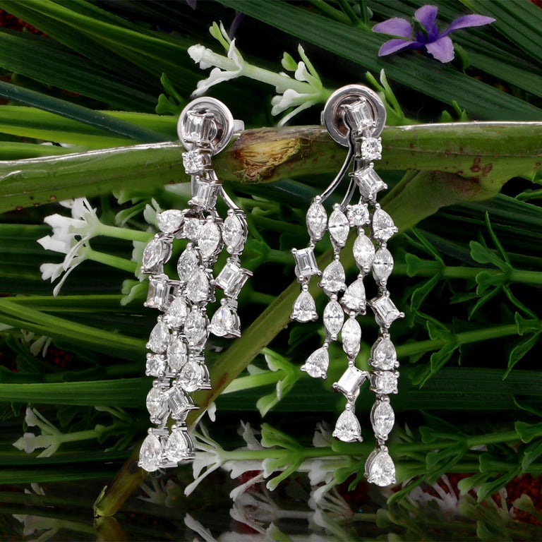 3.77 Carat Pear Marquise Emerald Cut Diamond Jacket Earrings 18 Kt ...