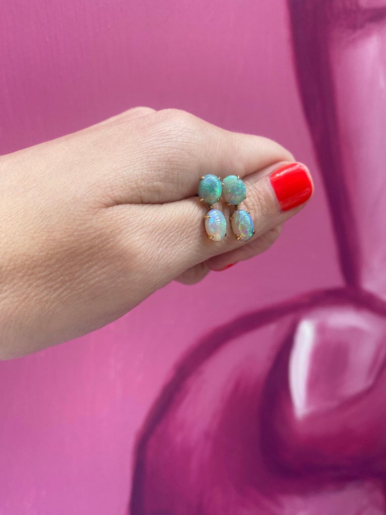 3.78 Carat Total Weight Multi Color Oval Opal Dangling 18k Yellow Gold ...