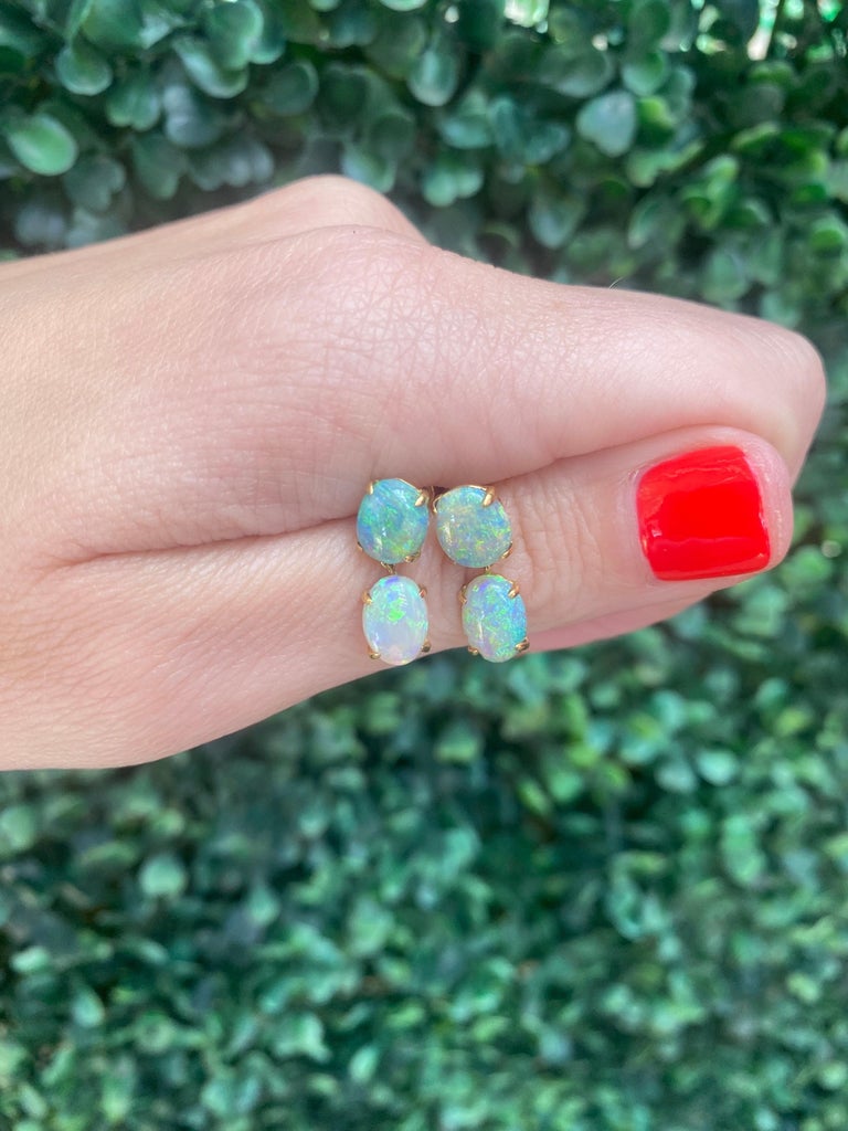 3.78 Carat Total Weight Multi Color Oval Opal Dangling 18k Yellow Gold ...