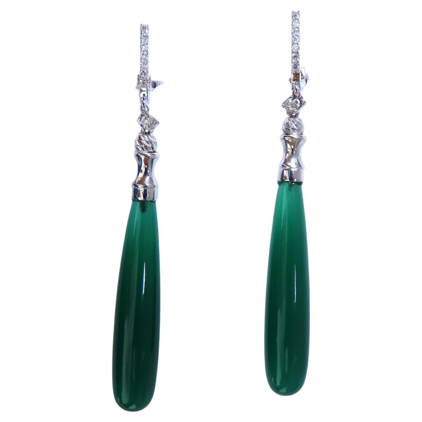 Gold Diamond Jade Drop Earrings For Sale at 1stDibs