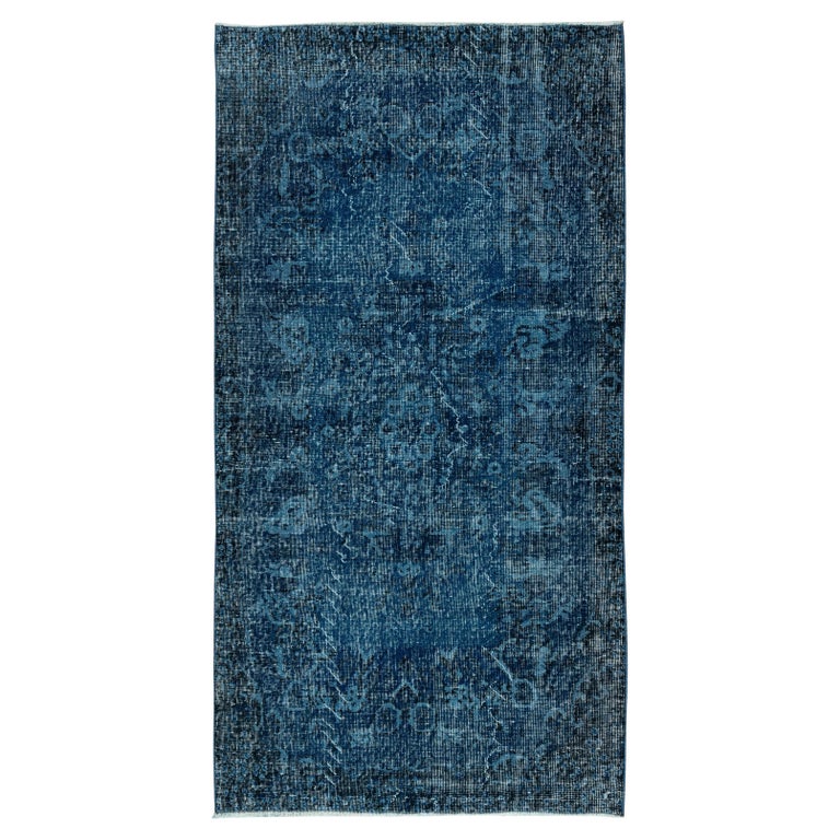 3.7x6.9 Ft Handmade Turkish Rug Over-Dyed in Navy Blue, Ideal 4 Modern ...