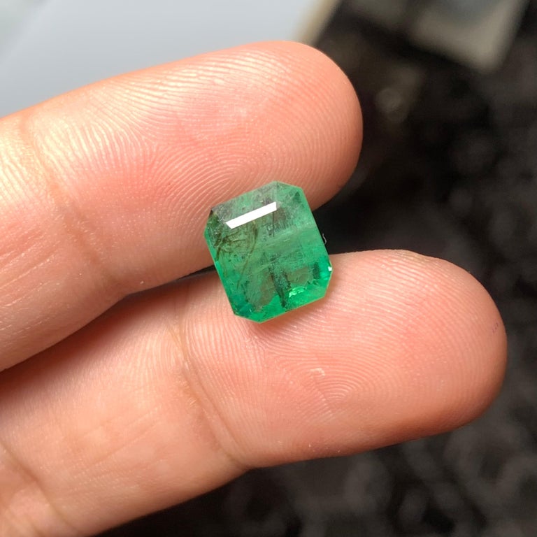 3.80 Carat Natural Green Emerald from Zambia Having Rutile Needle ...