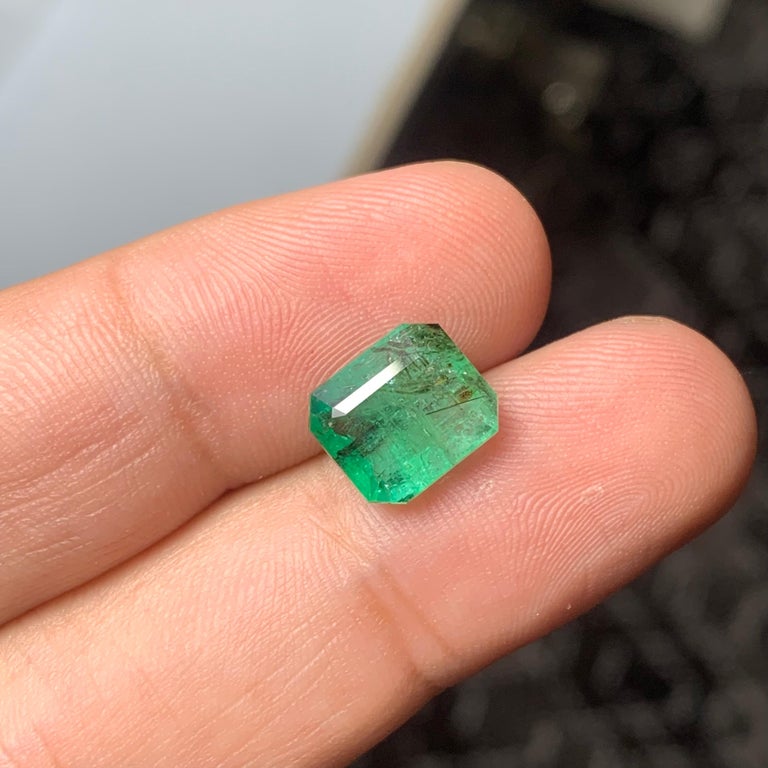 3.80 Carat Natural Green Emerald from Zambia Having Rutile Needle ...