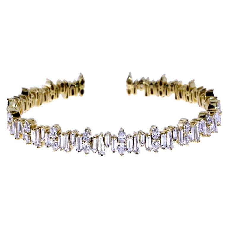 3.80ct Baguette and Pear Shape Diamond Bangle For Sale at 1stDibs