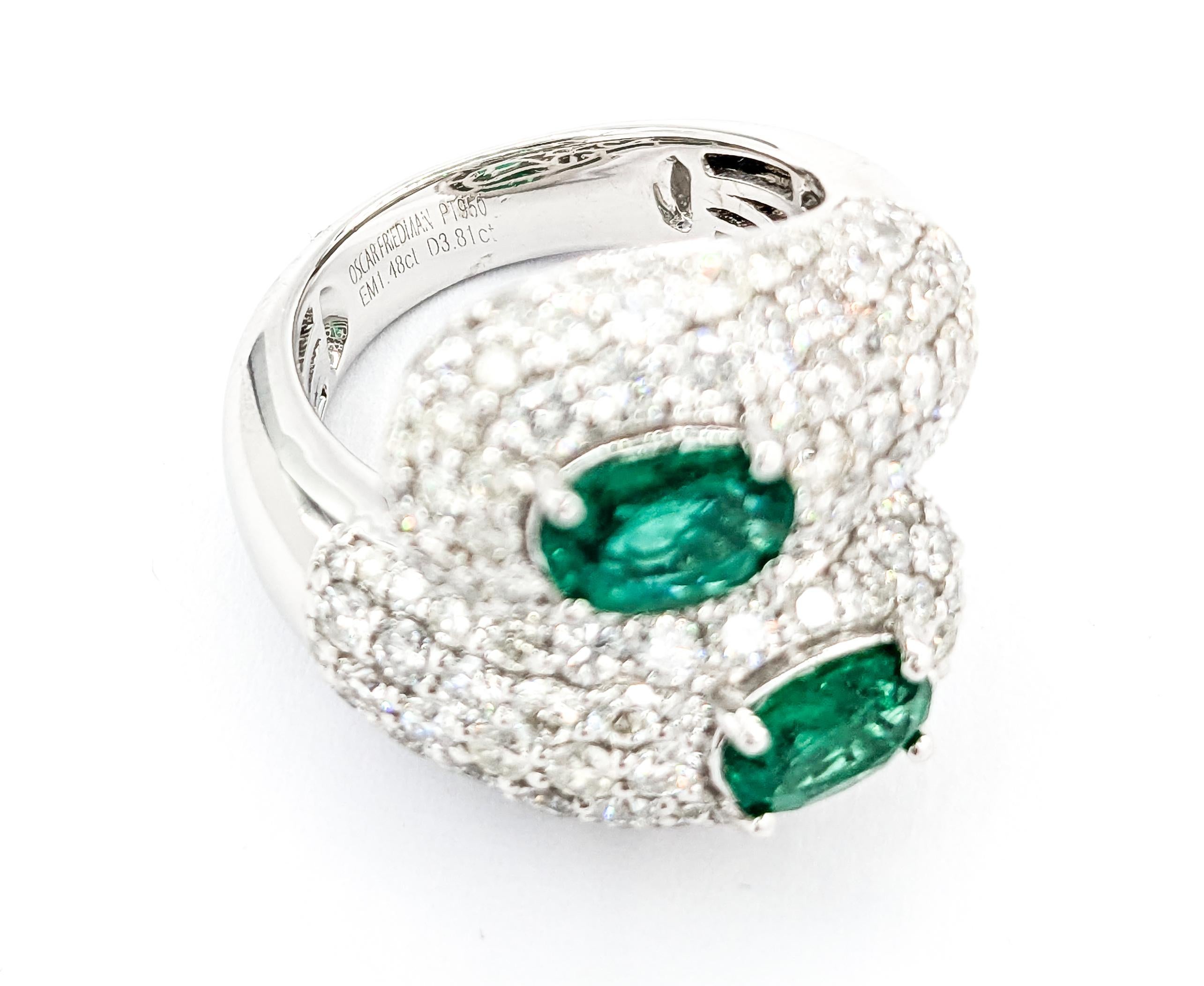 3.80ctw Diamond and Emerald Statement Ring in Platinum For Sale at 1stDibs
