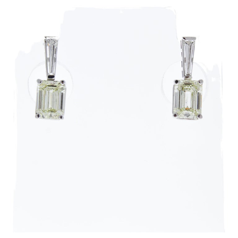 3.80CTW Emerald Cut Diamond Earrings in 14k White Gold For Sale at 1stDibs