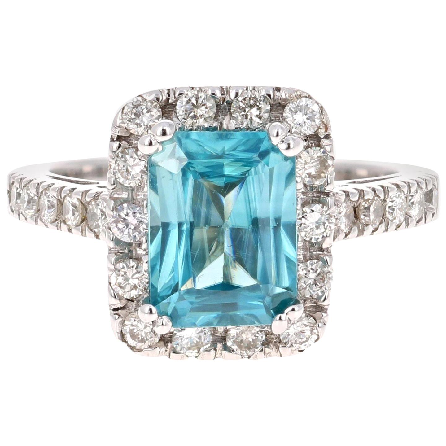 3.56 Carat Blue Zircon Diamond White Gold Engagement Ring 14 Karat ...