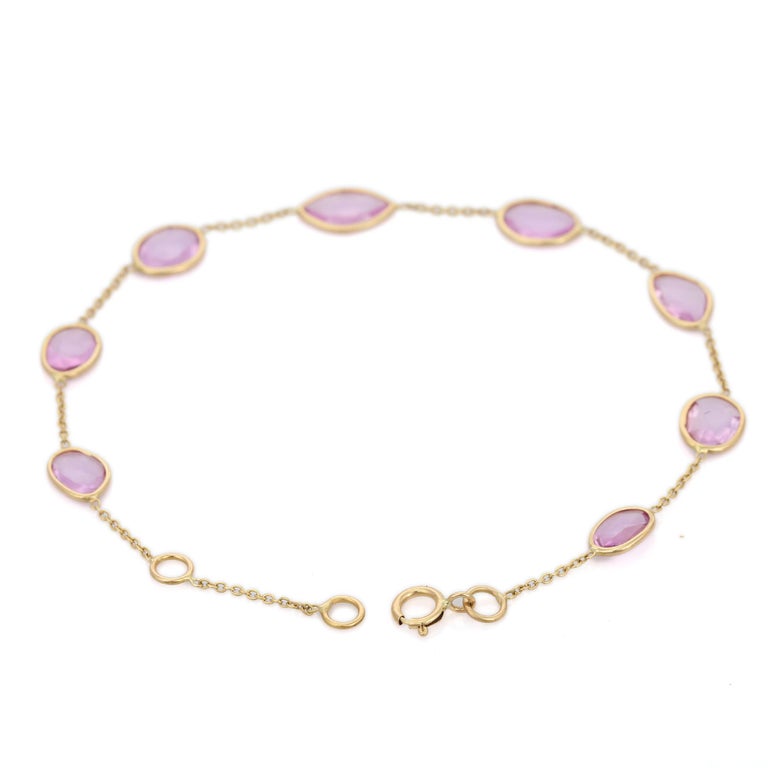 3.82 Carat Pink Sapphire Chain Bracelet in 18 Karat Yellow Gold For ...