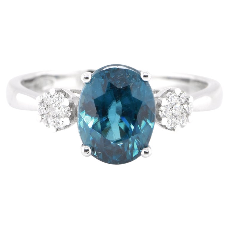 3.83 Carat Natural Blue Zircon and Diamond Ring Set in 18 Karat White ...
