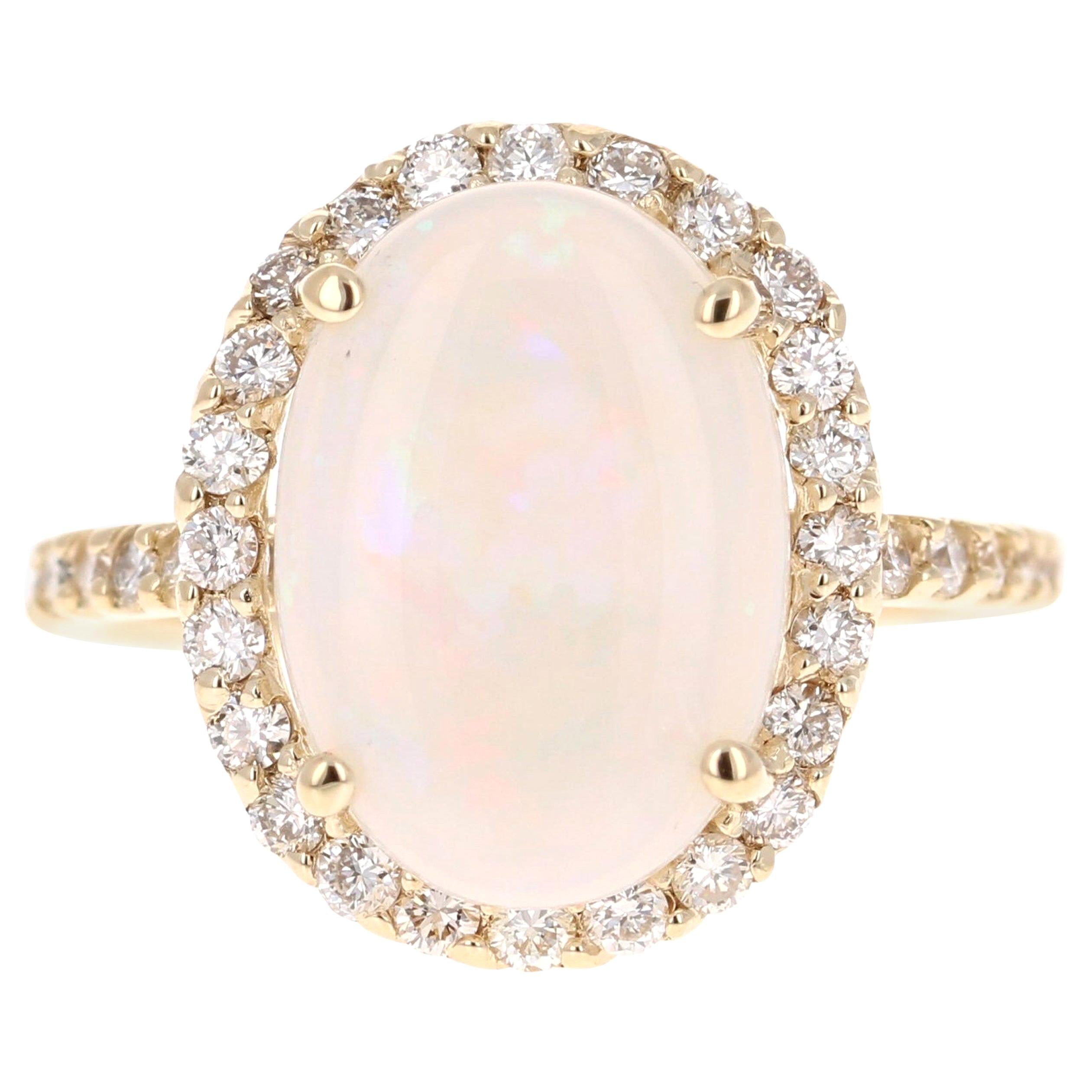Opal Diamond Ring 14 Karat Yellow Gold For Sale at 1stDibs