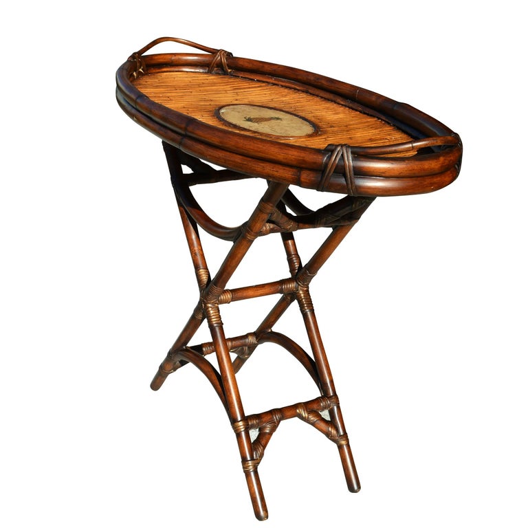 British Colonial Style Cane and Bamboo Tray Table For Sale at 1stDibs