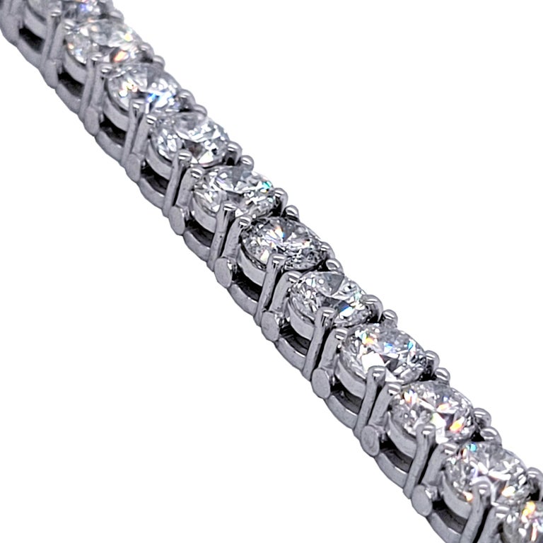 38.55 Carat Prong Set Round Diamond 14 Karat Tennis Necklace For Sale ...