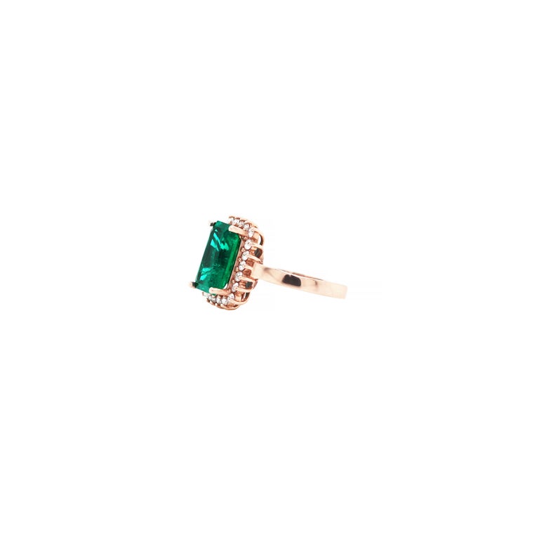 3.85 Carat Gilson Emerald Cut Emerald and Diamonds 14 Carat Rose Gold ...