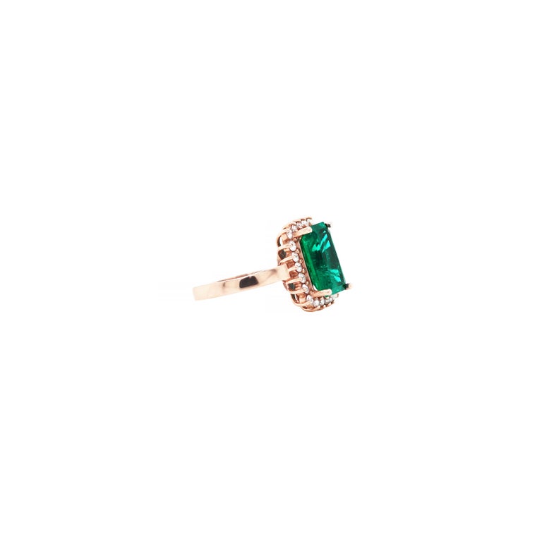 3.85 Carat Gilson Emerald Cut Emerald and Diamonds 14 Carat Rose Gold ...