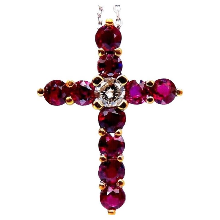 3.85ct Natural Ruby Diamond Cross 14Kt For Sale at 1stDibs
