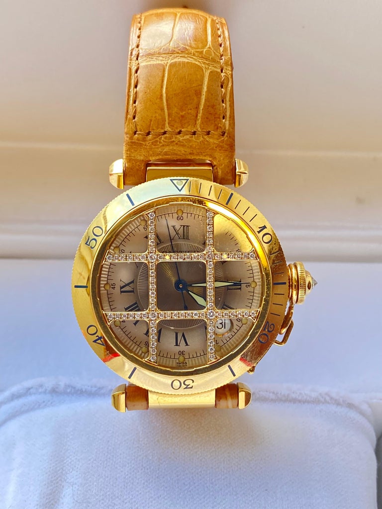 Cartier Pasha Men's Watch with Diamond Cage and Brown Leather Strap at ...
