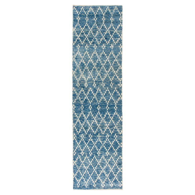 Modern Moroccan Wool Runner Rug in Light Blue, Custom Options Avl. For ...