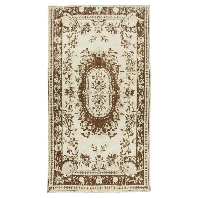 Hand Knotted Vintage Turkish Sun Faded Wool Rug with Aubusson Style For ...