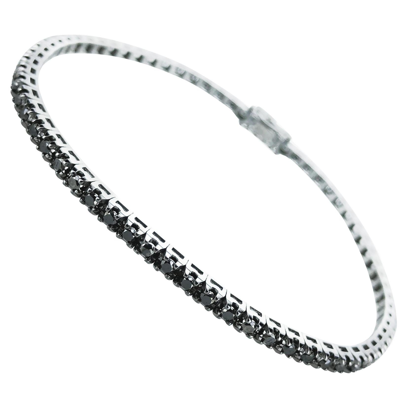3 90 Carat Black Diamond Set In 18kt Black Gold Unisex Tennis Bracelet