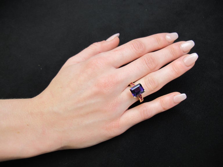 3.91 Carat Amethyst and Channel Set Red Spinel, Yellow Gold Cocktail ...