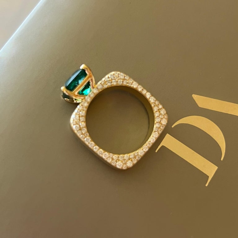 3, 92 Carat Natural Emerald Diamond 18 Karat Yellow Gold Ring "Sahara ...