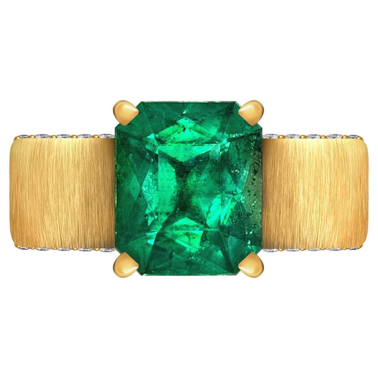 3, 92 Carat Natural Emerald Diamond 18 Karat Yellow Gold Ring "Sahara ...