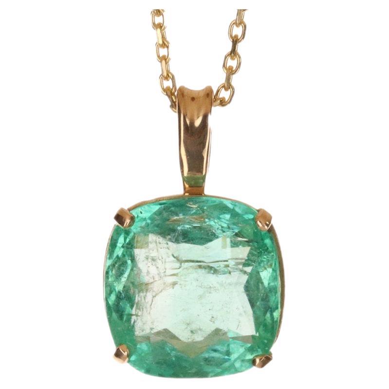 Cushion Cut Emerald and Diamond Gold Slide Pendant at 1stDibs