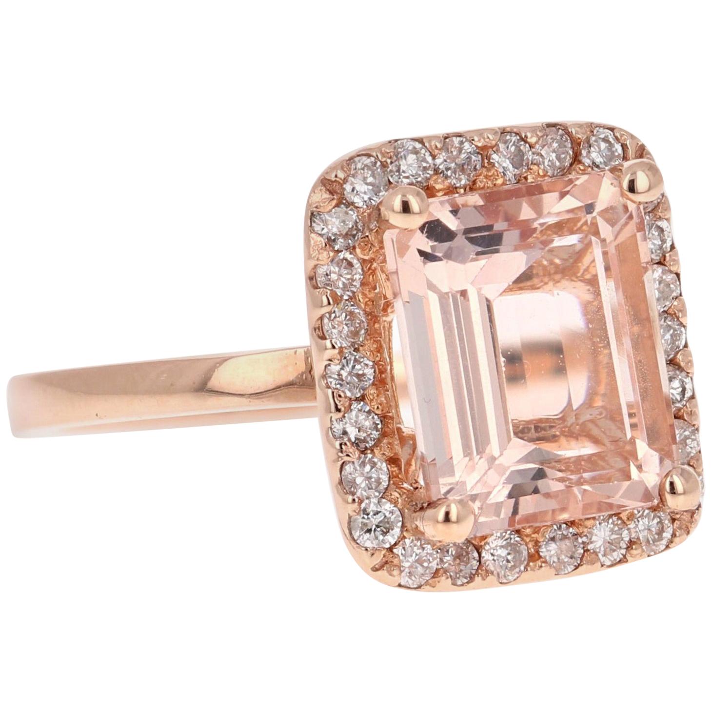 7.13 Carat Morganite Diamond 14 Karat Rose Gold Cocktail Ring For Sale ...