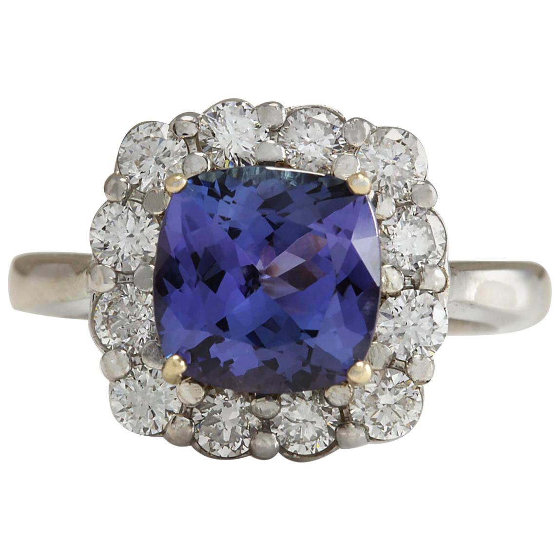 3.93 Carat Natural Tanzanite 18 Karat White Gold Diamond Ring For Sale ...