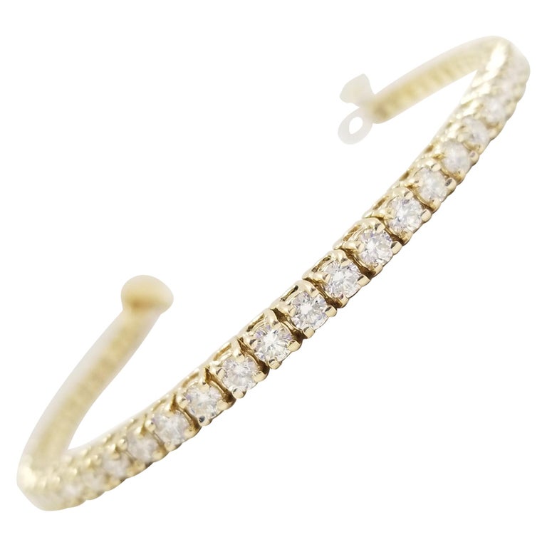 4 Carat Round Brilliant Natural Diamond Tennis Bracelet 14 Karat Yellow