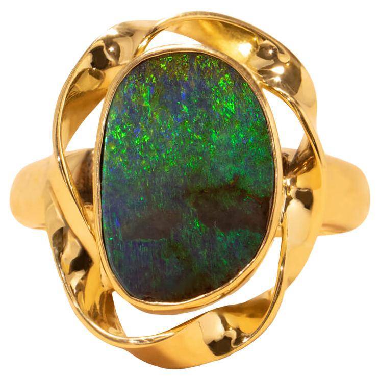 Black Australian Boulder Opal East West 14 Karat Gold Signet Ring at ...