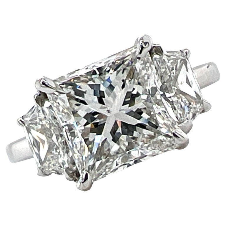 3.99 Ctw Princess Cut Three Stone Diamond Platinum Engagement Ring GIA E/SI1 For Sale at 1stDibs