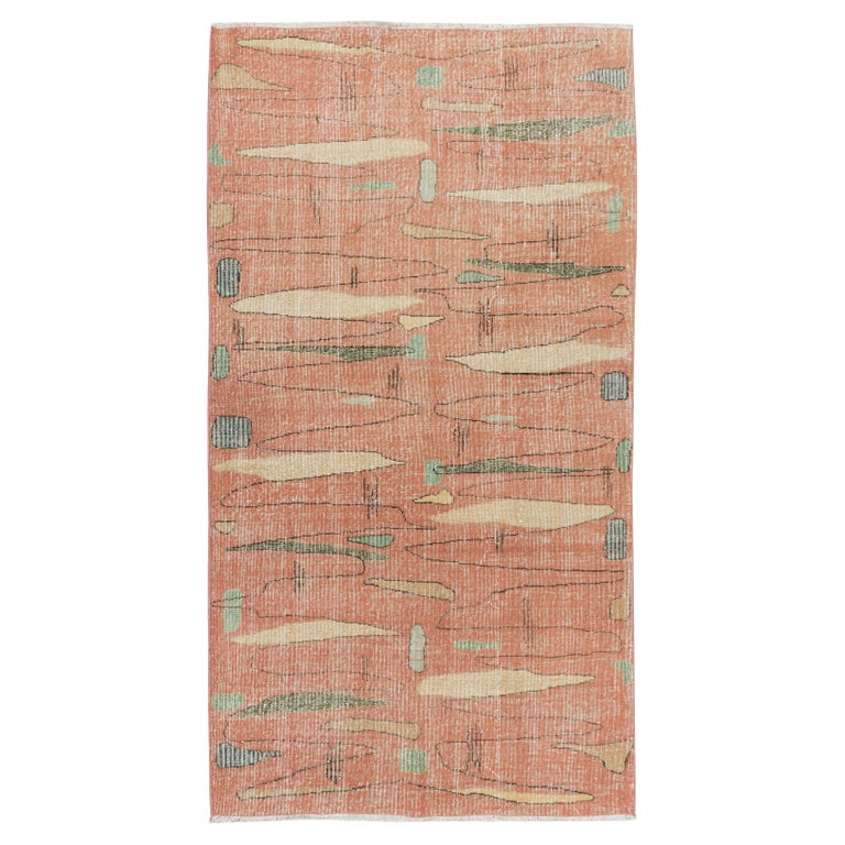 3.9x7 Ft Singer and Artist Zeki Muren Rug, Mid-Century Modern Turkish ...