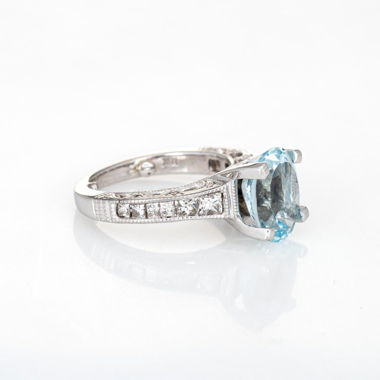 3ct Aquamarine Diamond Gemstone Engagement Ring Vintage 18k White Gold ...