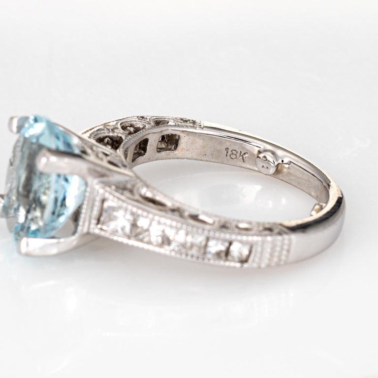 3ct Aquamarine Diamond Gemstone Engagement Ring Vintage 18k White Gold ...
