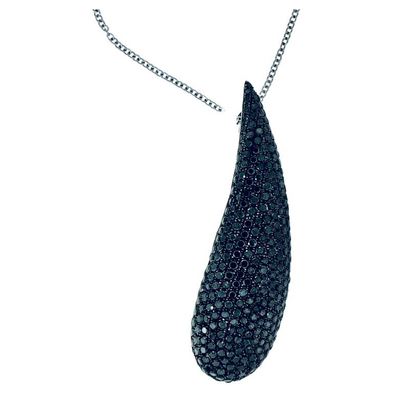 3ct Black Diamonds Tear Drop Shape Pendant with 18ct White Gold Trace ...
