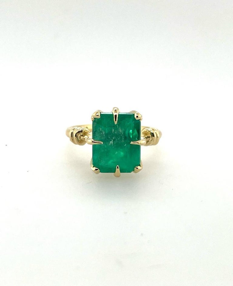 Customizable 3ct Columbian Emerald Solitaire Ring In 18ct Yellow Gold