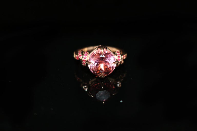 Customizable 3ct Pink Tourmaline and Ruby Ring Solitaire Ring 18ct Rose ...