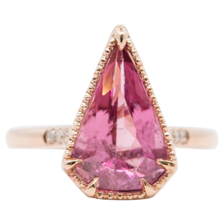 3ct Shield Shape Pink Tourmaline Diamond Sides 14K Rose Gold Engagement ...