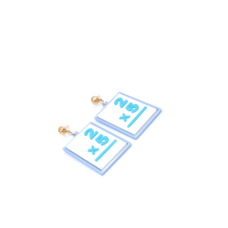 3d Printed Do the Math Flashcard Style Earrings, Blue For Sale at 1stDibs