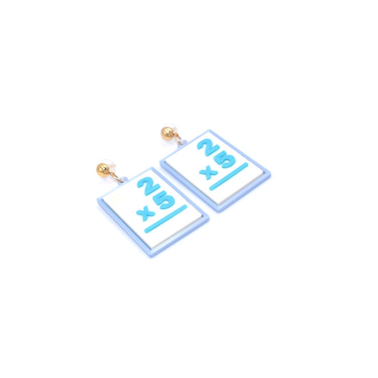 3d Printed Do the Math Flashcard Style Earrings, Blue For Sale at 1stDibs