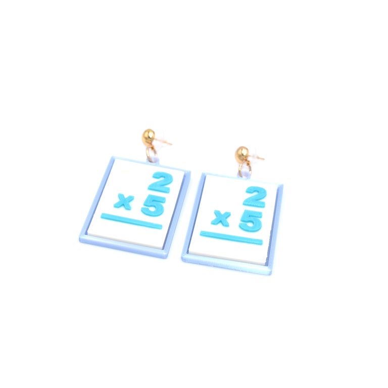 3d Printed Do the Math Flashcard Style Earrings, Blue For Sale at 1stDibs