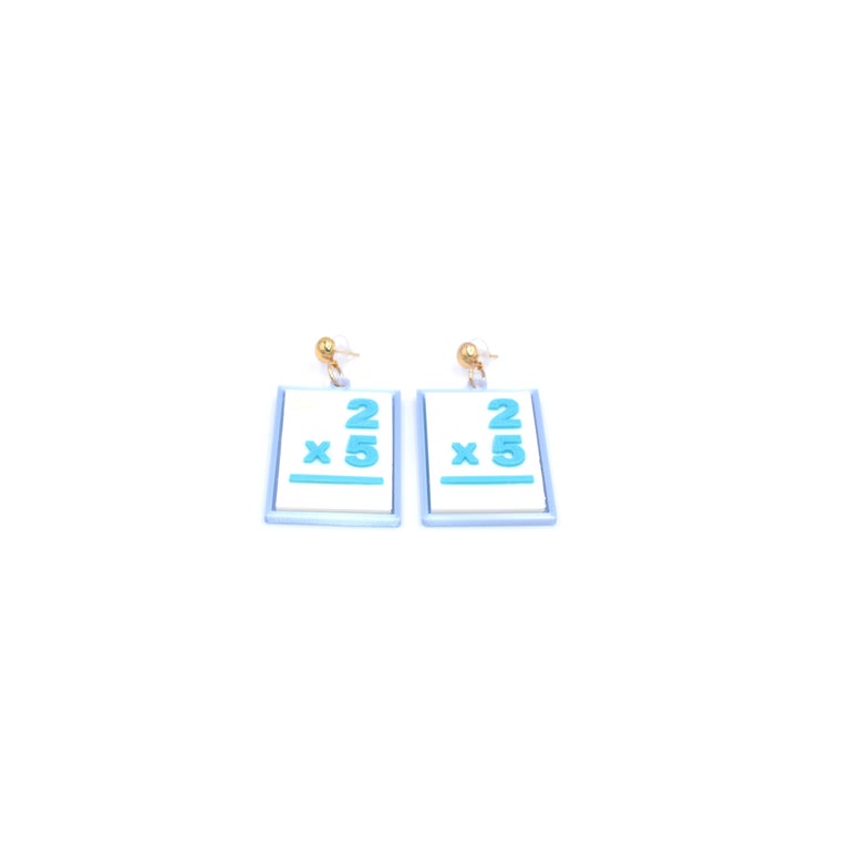3d Printed Do the Math Flashcard Style Earrings, Blue For Sale at 1stDibs