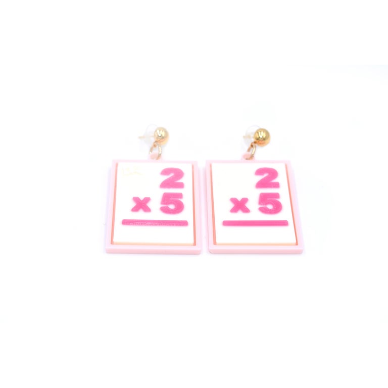 3d Printed Do the Math Flashcard Style Earrings, Pink For Sale at 1stDibs