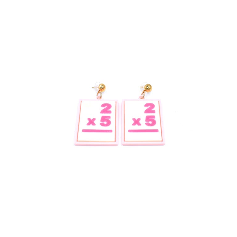 3d Printed Do the Math Flashcard Style Earrings, Pink For Sale at 1stDibs