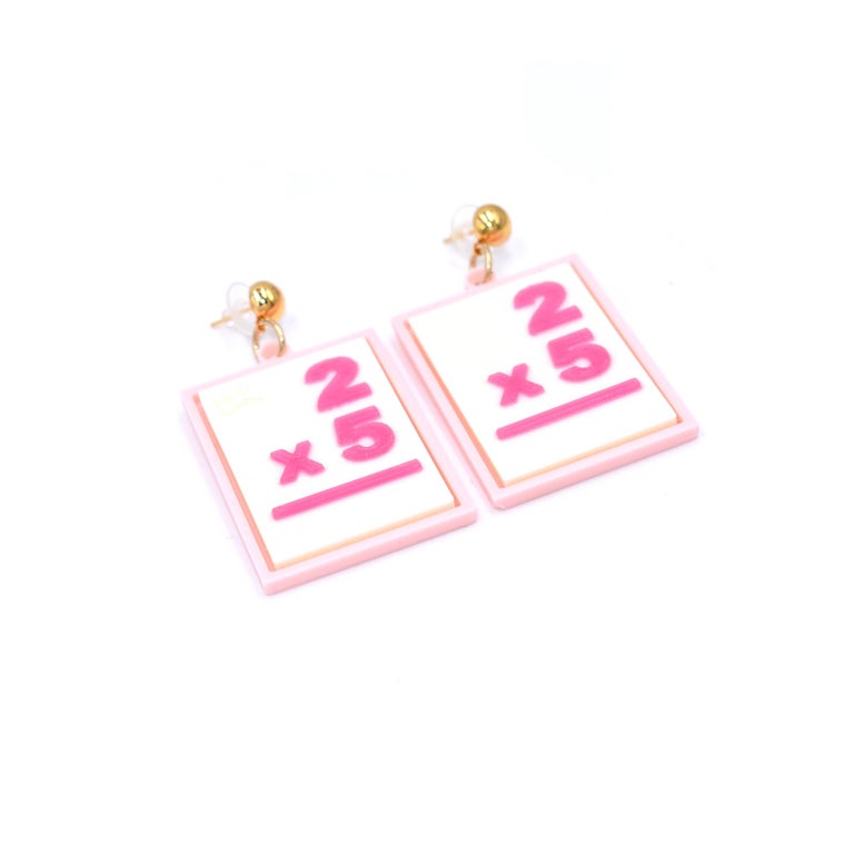 3d Printed Do the Math Flashcard Style Earrings, Pink For Sale at 1stDibs
